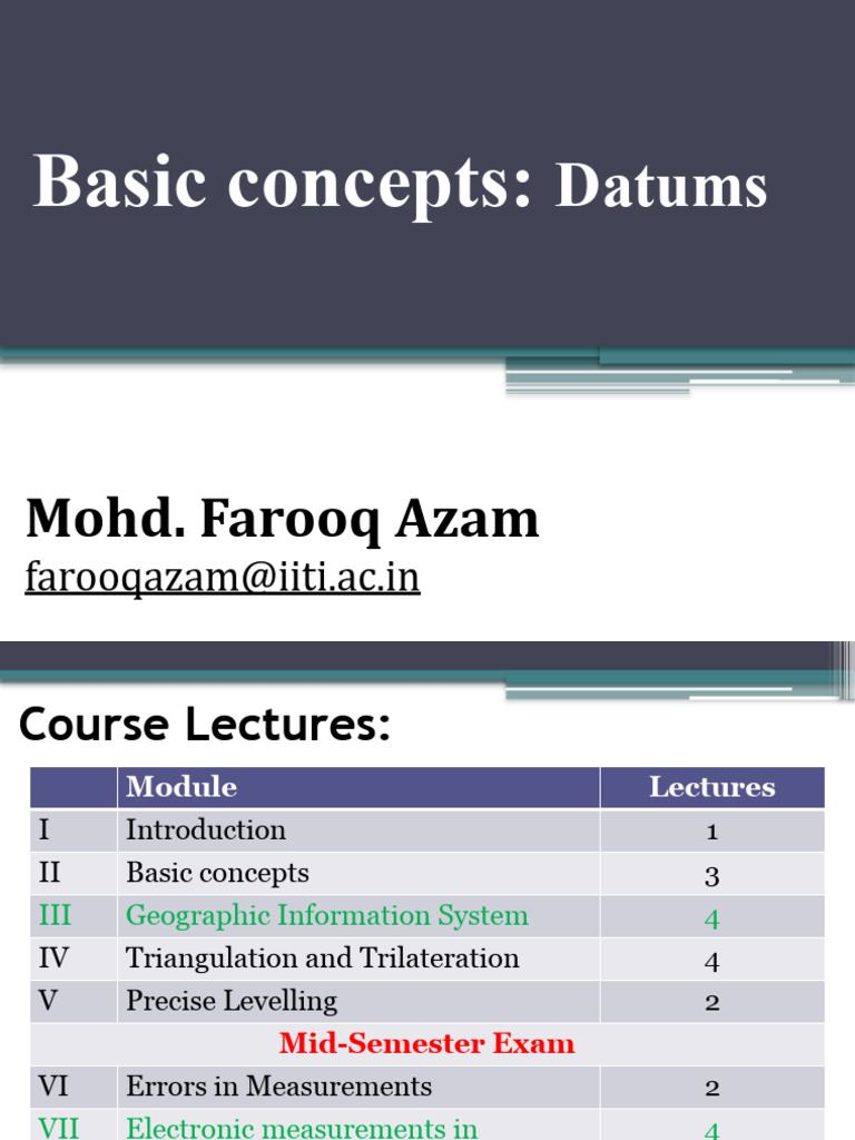 Lecture - 3 - Basic Concepts - Datums | PDF | Latitude | Geodesy
