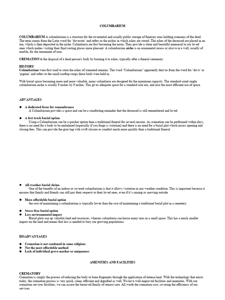 COLUMBARIUM | PDF | Cremation | Burial