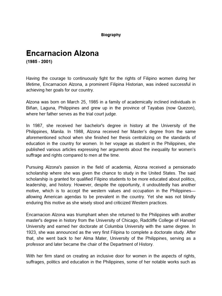 Biography of Historian Encarnación Alzona | PDF | Social Science