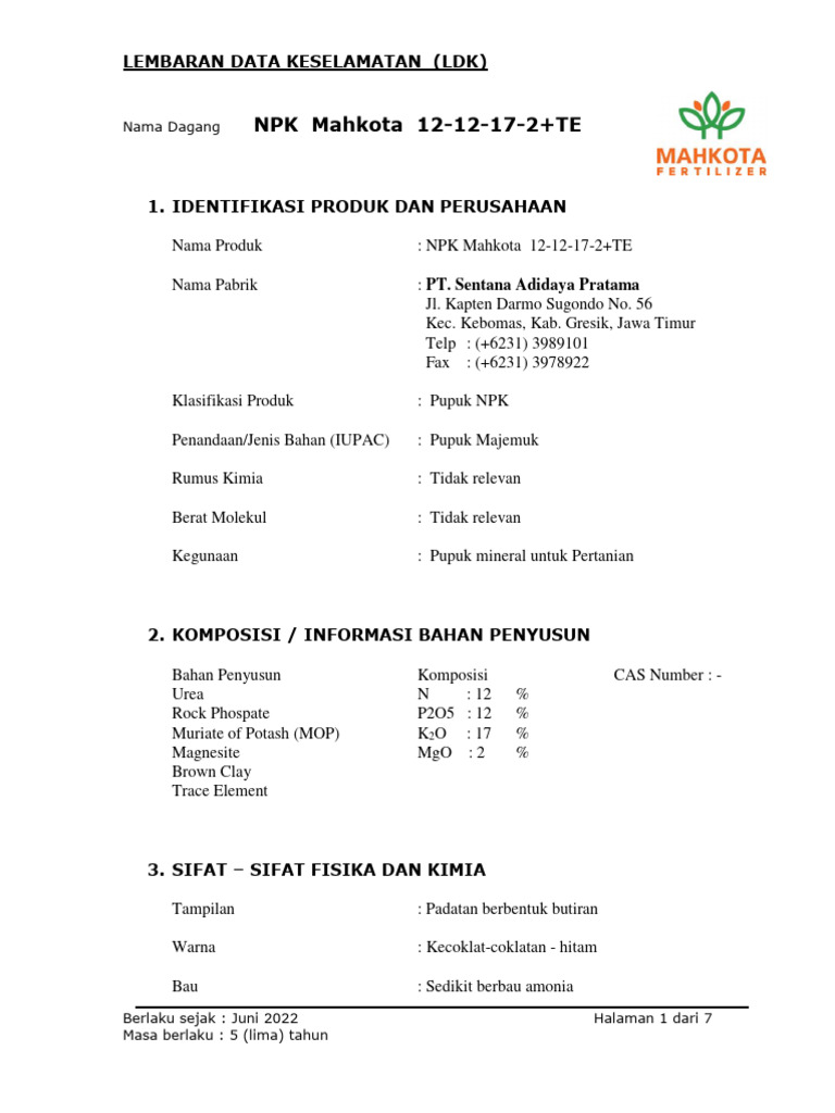 LDK NPK Blue 12-12-17-2+TE VERSI B.IND | PDF