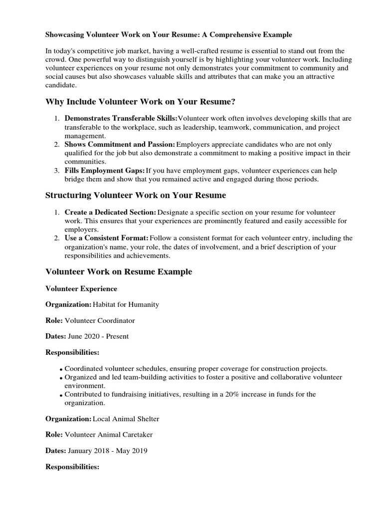 Volunteer Work Resume Tips | PDF | Volunteering | Recruitment