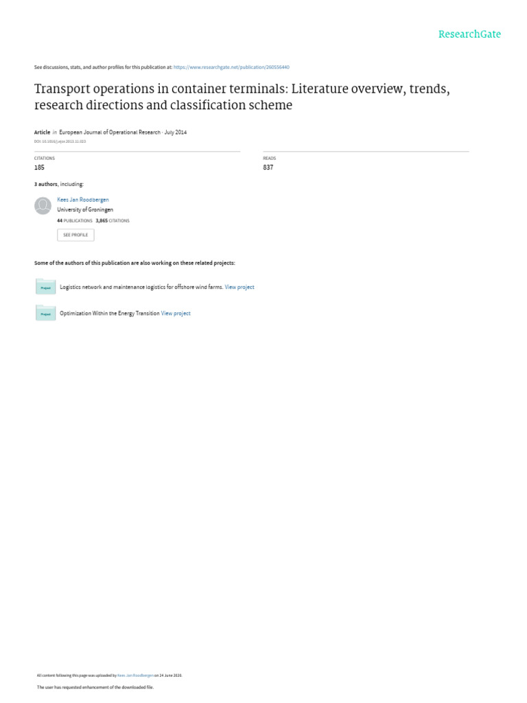 Transport Operations In Container Terminals Literature Overview Trends Research Directions And