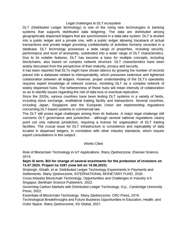 DLT Legal Challenges - Short Essay | PDF | Economies