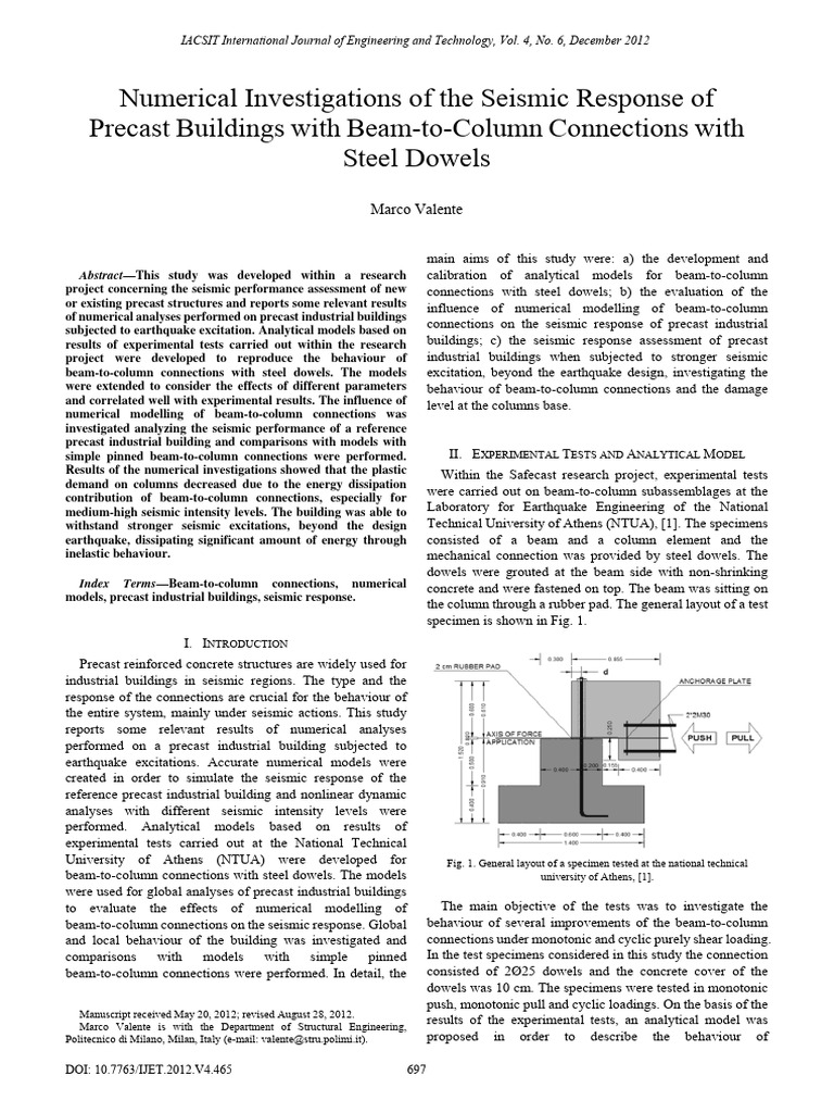 M Valente Earthquake Dowel 2012 | PDF | Beam (Structure) | Earthquake Engineering