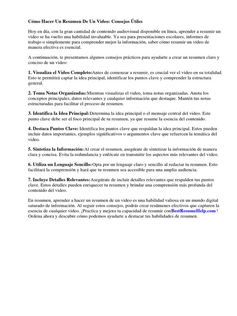 Como Hacer Un Resumen de Un Video Ejemplo | PDF | Información | Ciencia ...
