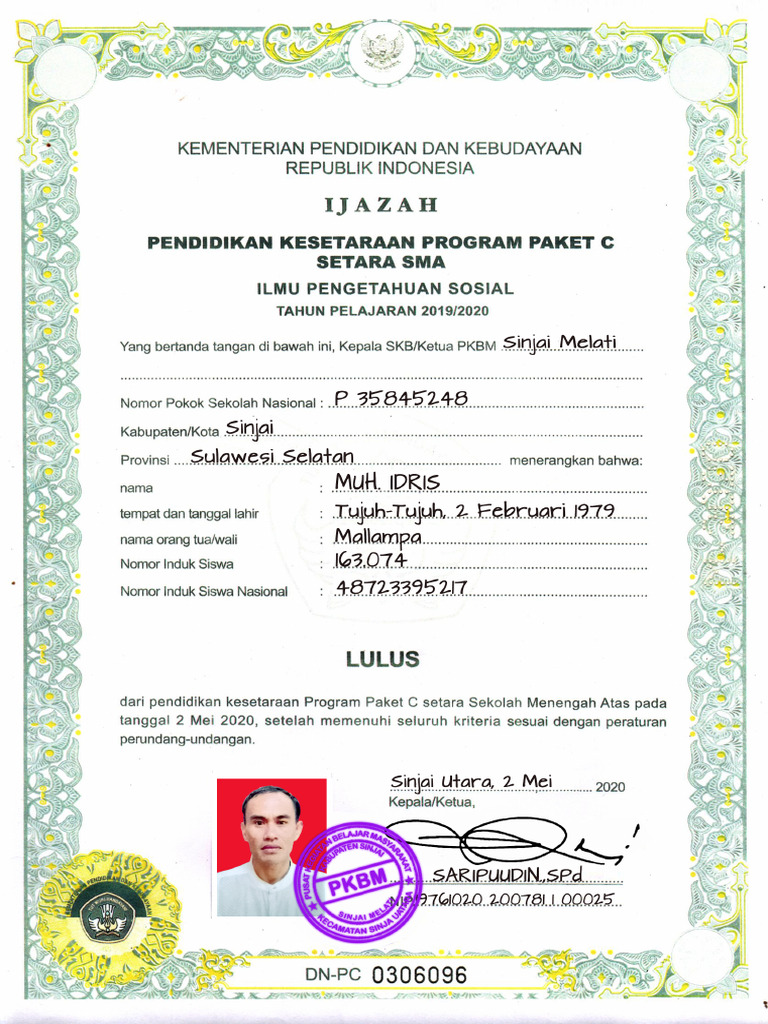 Muh. Idris Ijazah Sma | PDF