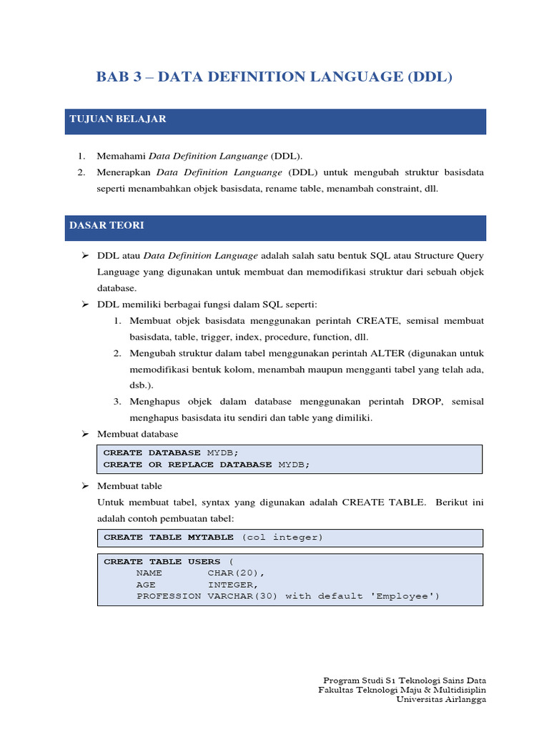 Data Definition Language (DDL) | PDF