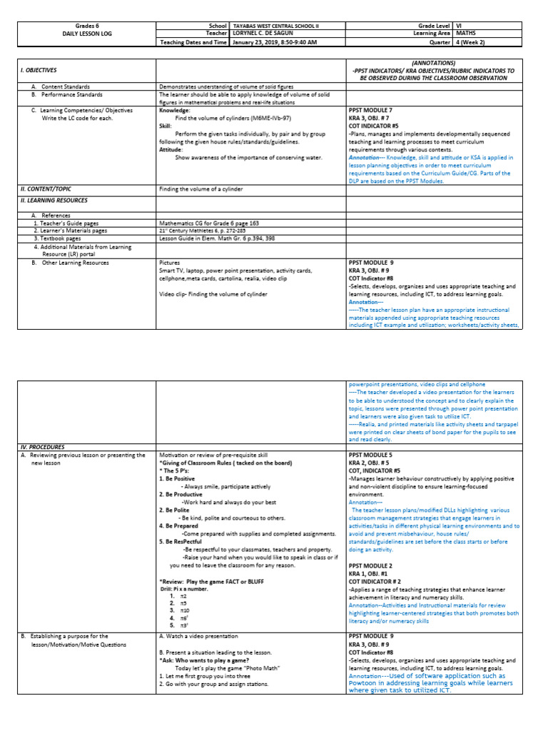 Cot Dlp Math Grade 6 | PDF | Educational Assessment | Learning