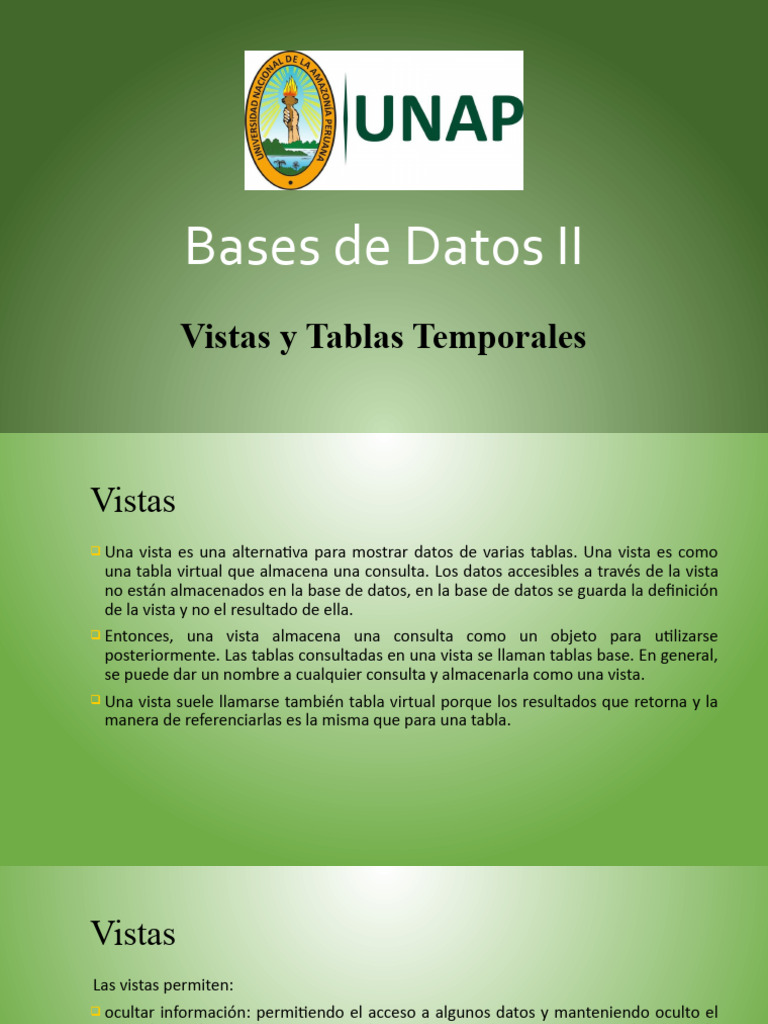 Vistas y Tablas Temporales | PDF | SQL | Bases de datos