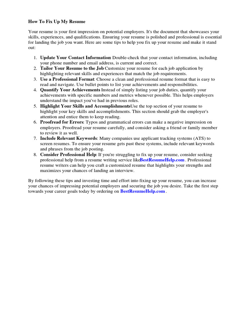 How To Fix Up My Resume | PDF | Résumé