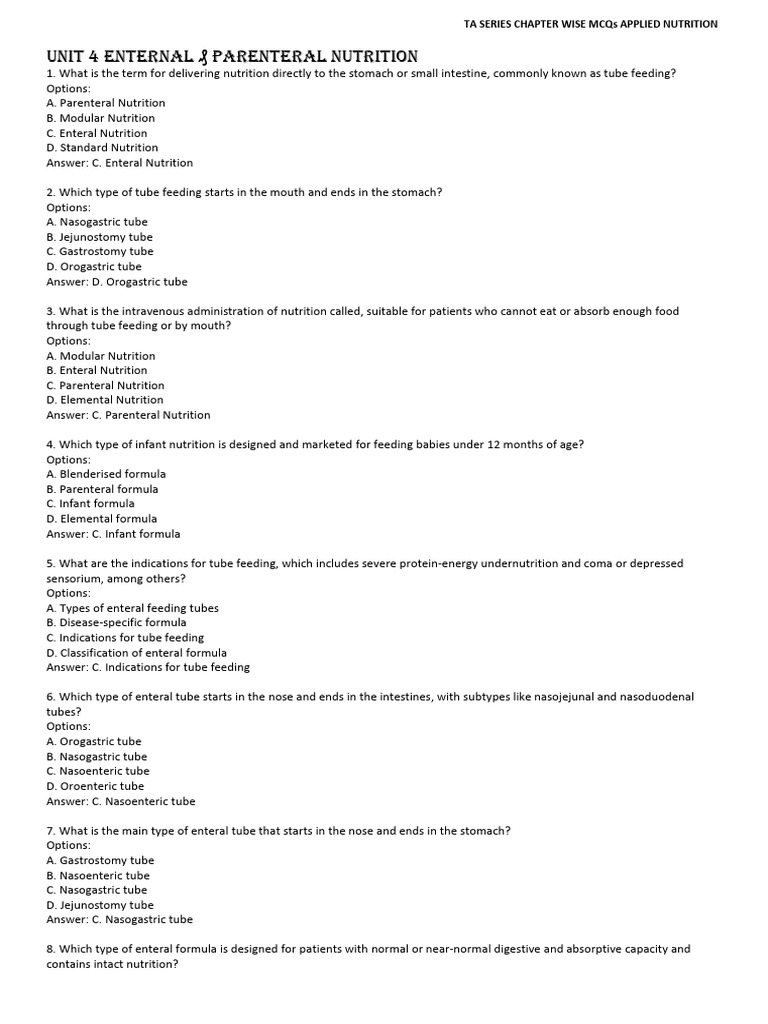 UNIT 4 Enternal Parenteral Nutrition by TA SERIES | PDF | Infant ...