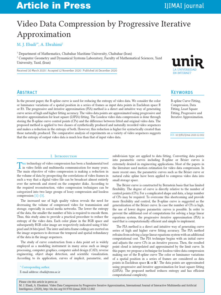 Video Data Compression by Progressive Iterative Ap-Pages-1 | PDF | Data Compression | Video