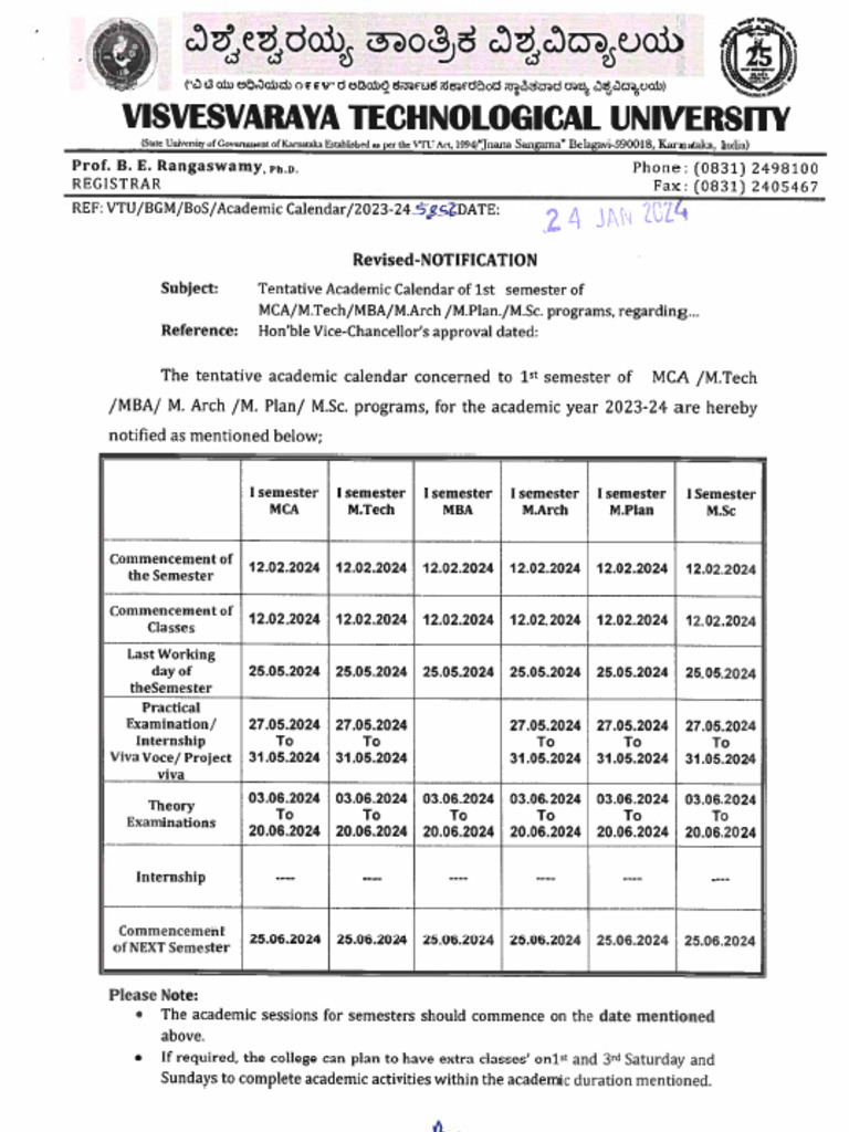 Revised NOtification Academic Calendetr | PDF