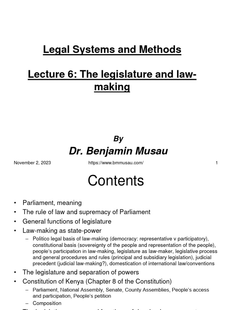 Lecture 7 The Legislature and Law Making | PDF | Parliament | Bill (Law)