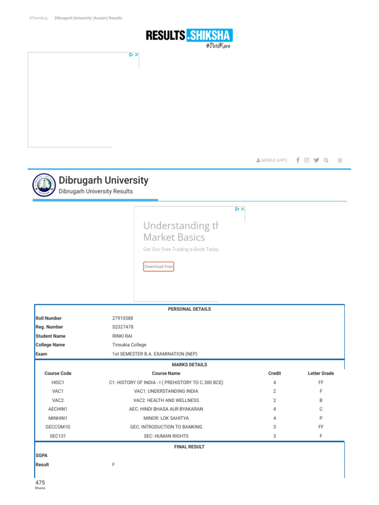 YOUR MARKSHEET - Dibrugarh University (Assam) | PDF | Computing
