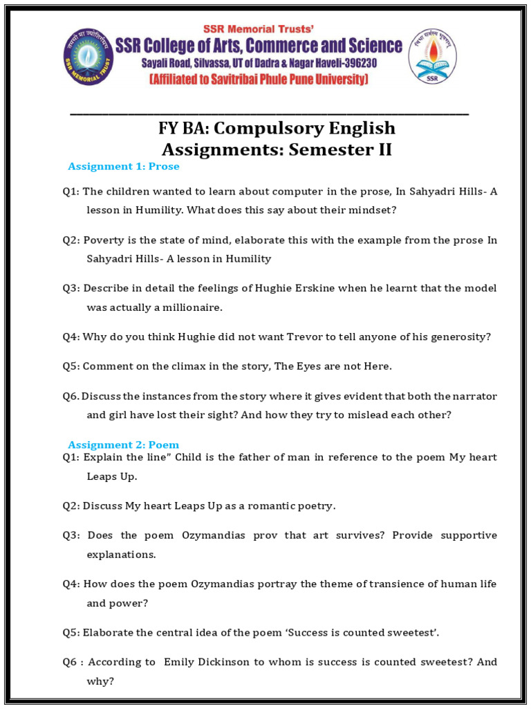 FY BA English Assignments Guide | PDF