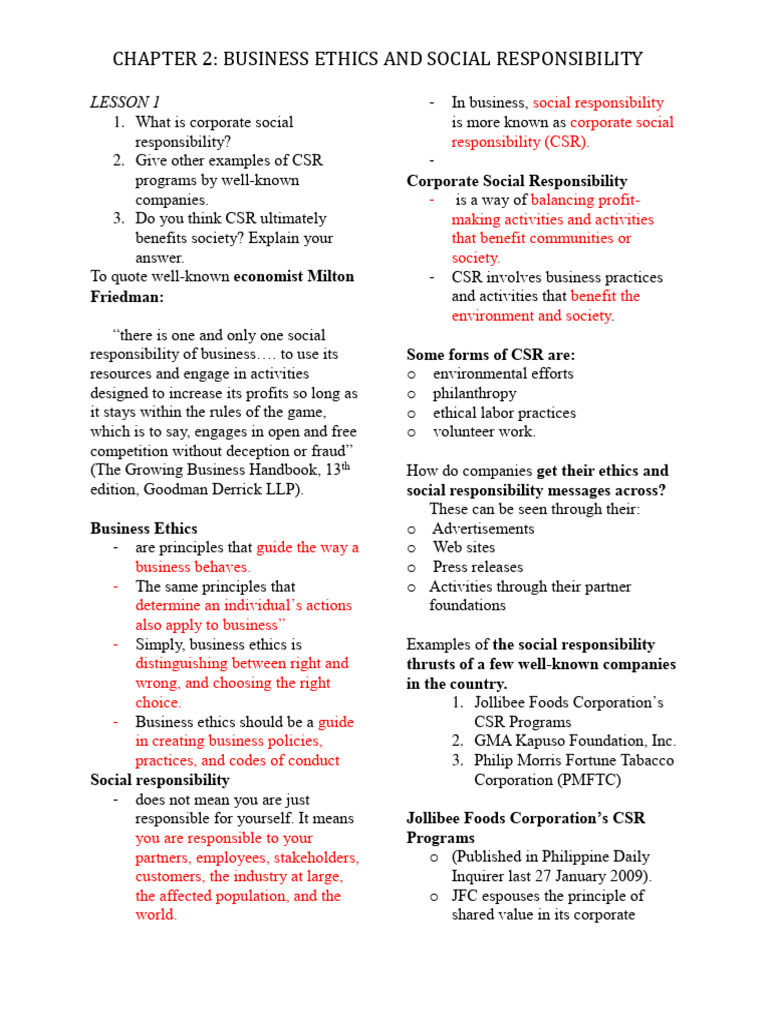Business Ethics and Social Responsibility | PDF | Corporate Social ...