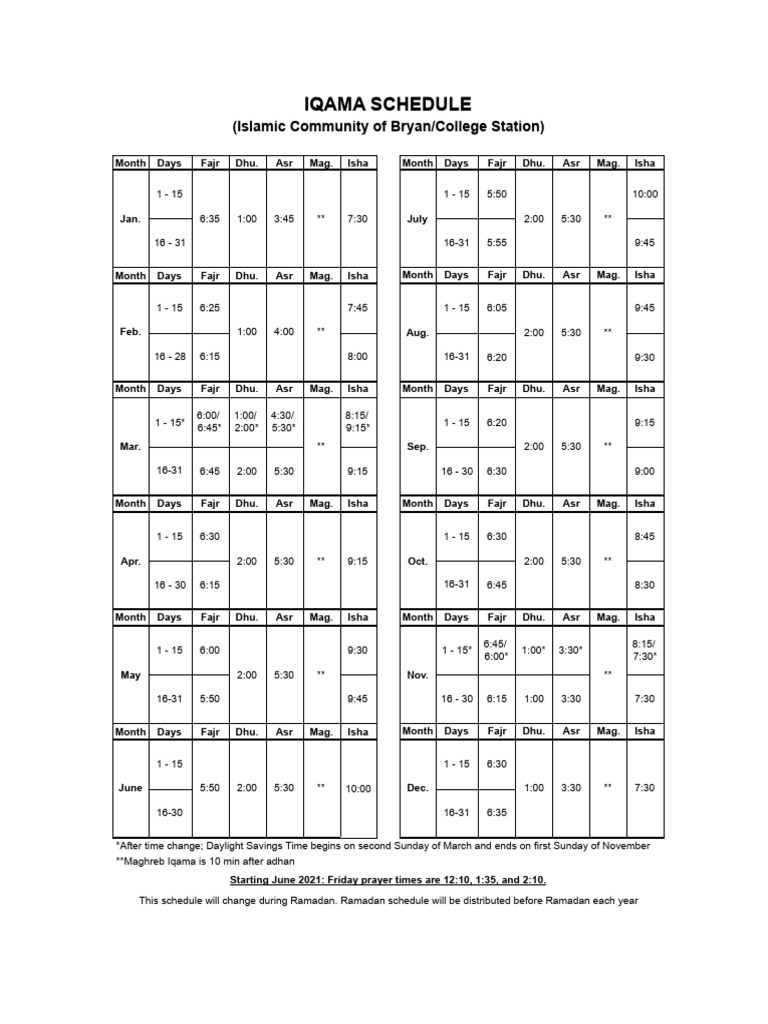 Icbcs Iqama Schedule Rev - May2021 | PDF