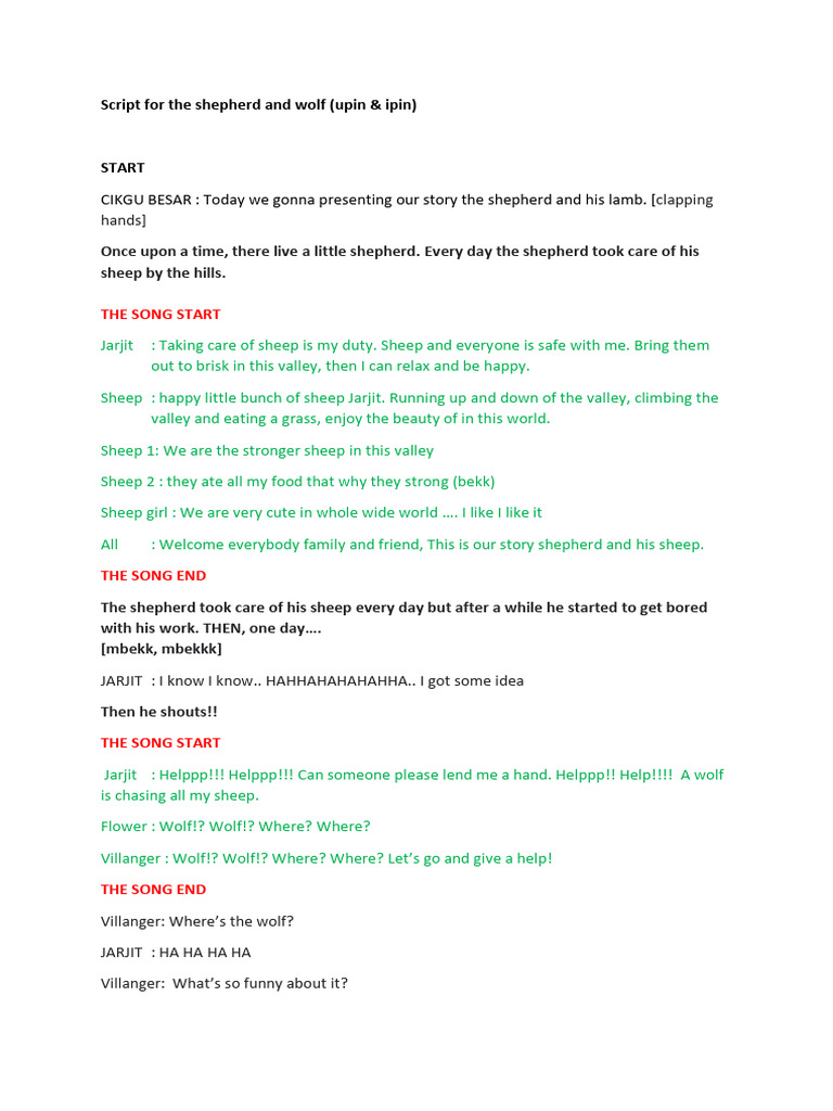 Script For The Shepherd and Wolf | PDF