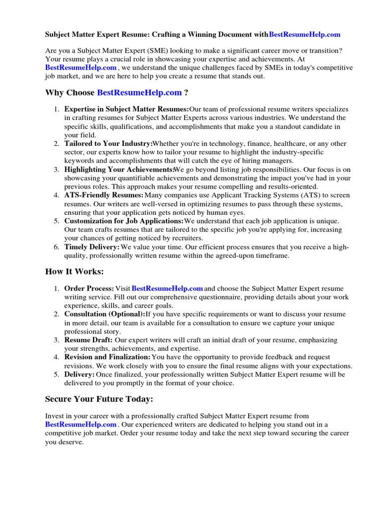 Subject Matter Expert Resume | PDF | Résumé | Expert