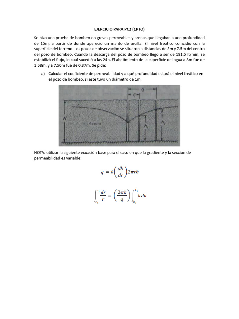 Ejercicio para PC2 Mecánica de Suelos Acuífero | PDF