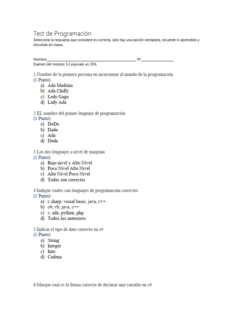Test de Programación | PDF