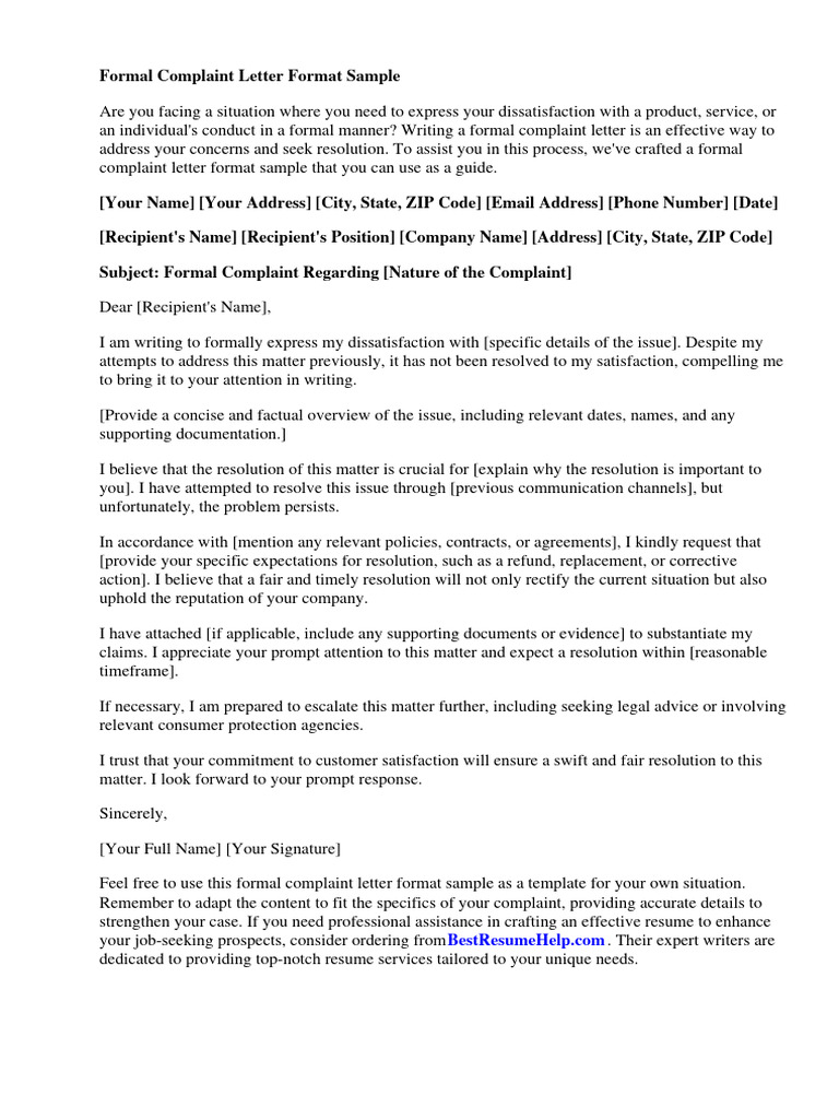 Formal Complaint Letter Format Sample | PDF | Communication | Complaint