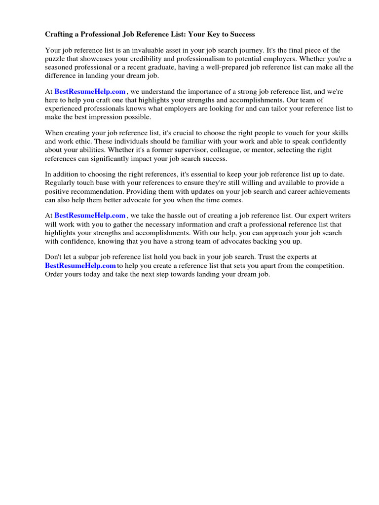 Job Reference List Format Template | PDF | Résumé | Employment