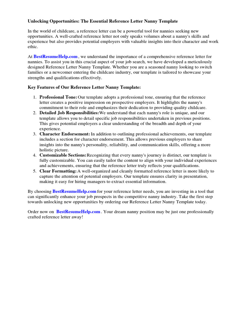 Reference Letter Nanny Template | Download Free PDF | Child Care | Nanny