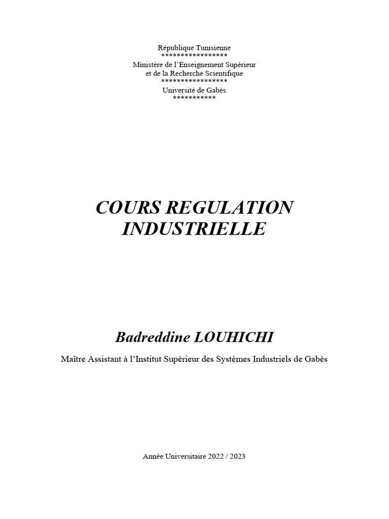 Régulation Industrielle | PDF