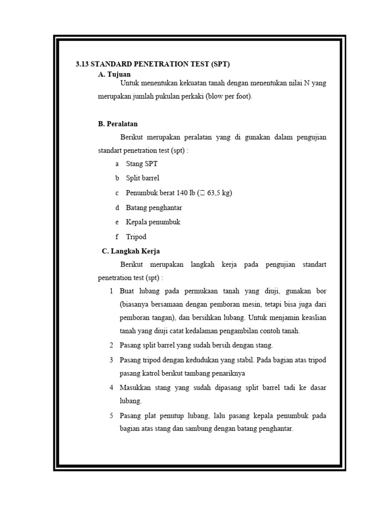 Panduan Lengkap Standar Penetration Test (SPT) | PDF