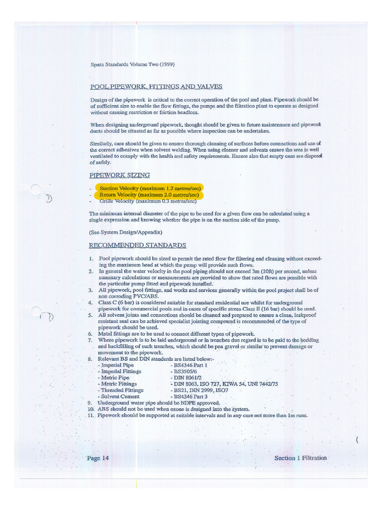 SPATA Standards - Pipework Sizing | PDF