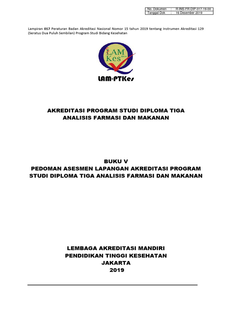 Buku 5-Pedoman Asesmen Lapangan Akreditasi-Diploma Tiga Anafarma | PDF Buku 5-Pedoman Asesmen Lapangan Akreditasi-Diploma Tiga Anafarma | PDF