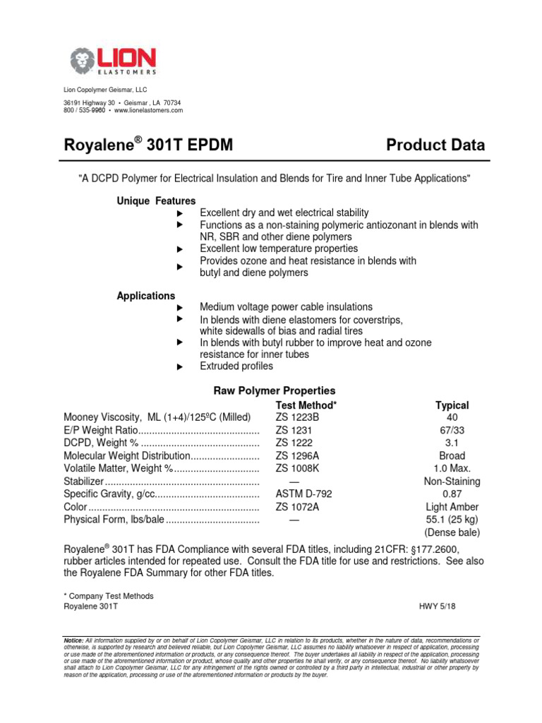 Royalene 301T TDS | PDF | Polymers | Tire