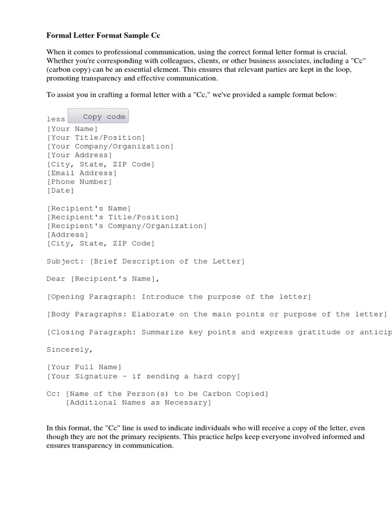 Formal Letter Format Sample CC | Download Free PDF | Punctuation ...