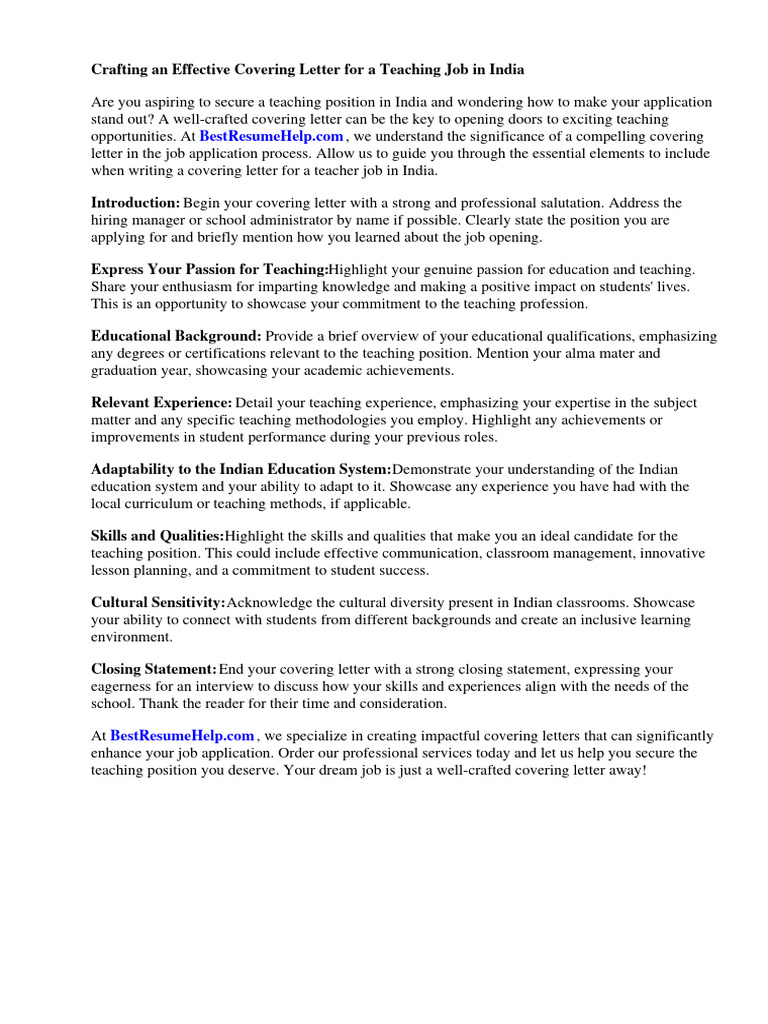 Covering Letter For Teacher Job in India | PDF