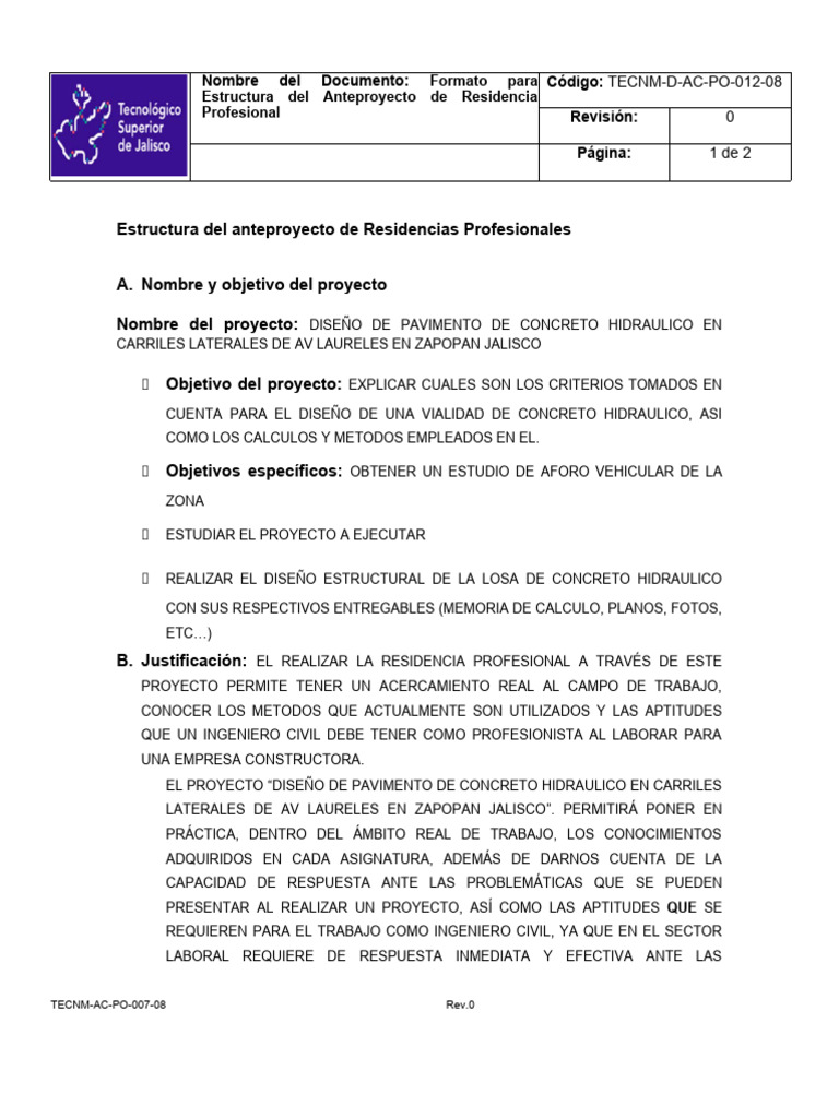 01 Formato Anteproyecto | PDF | Diseño | Ingeniero civil