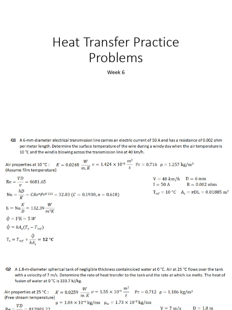 Heat Transfer Practice Problems Cylinders and Spheres | PDF | Heat ...