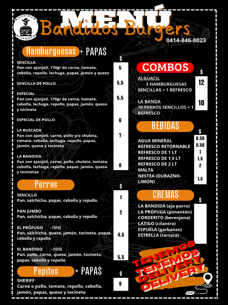 Menú Bandidos Burgers | PDF | Carne | Alimentos