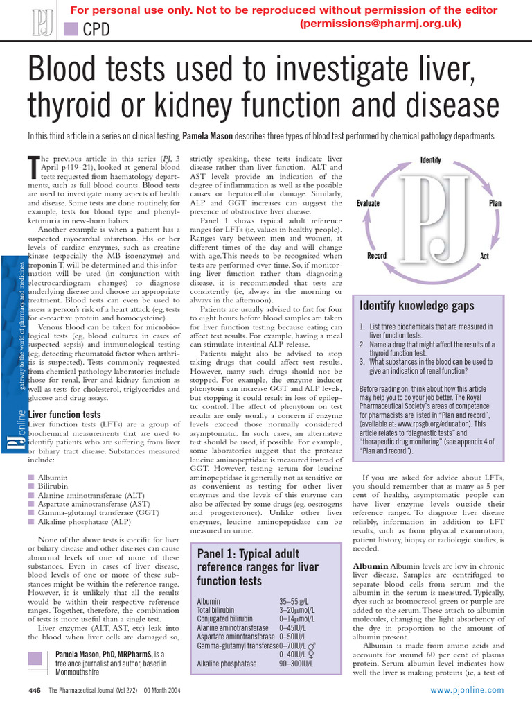 LFTs, Thyroid and Renal Function Tests | PDF | Alanine Transaminase | Liver