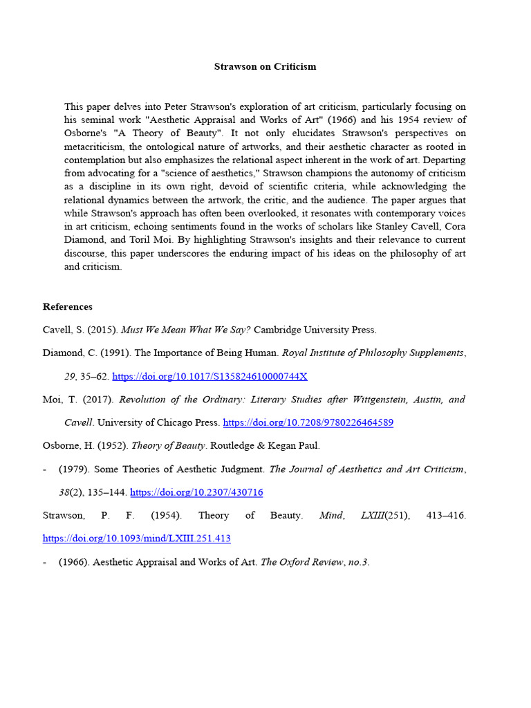 Strawson's Art Criticism Insights | PDF | Philosophy | History