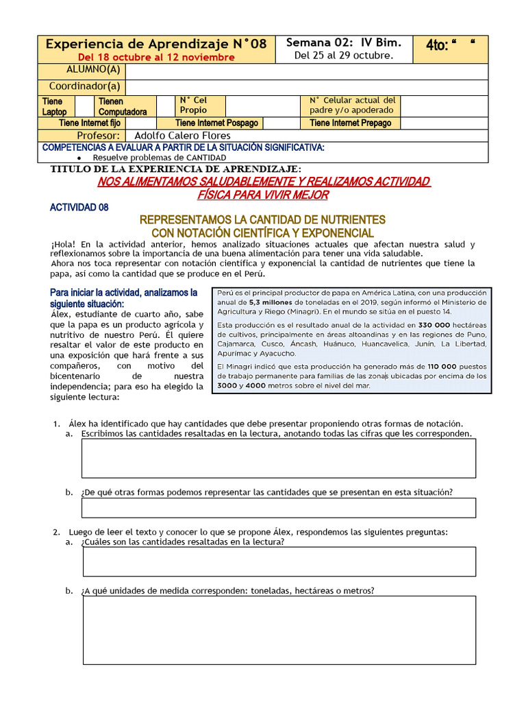Sem 02 4to. Ep Ap 08 IV BIM | PDF | Matemáticas | Notación