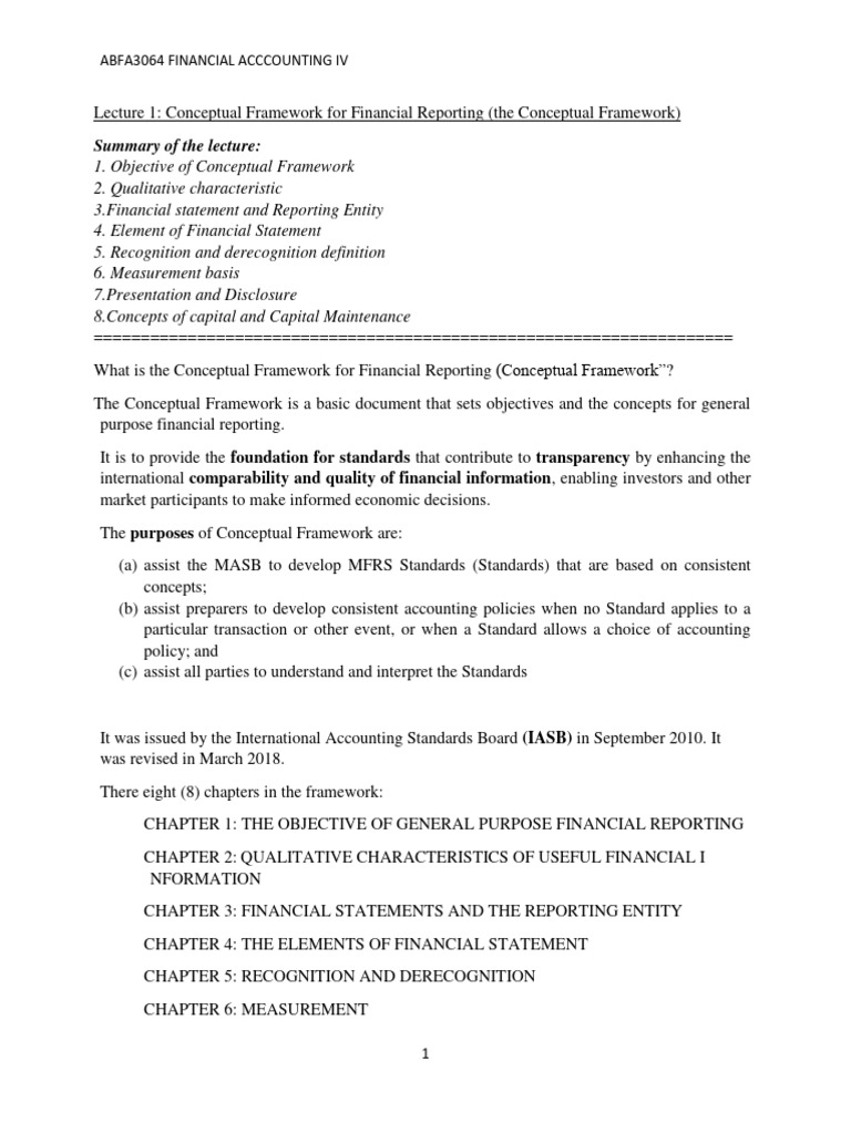 Lecture 1 - Conceptual Framework | PDF | Financial Accounting | Financial Statement
