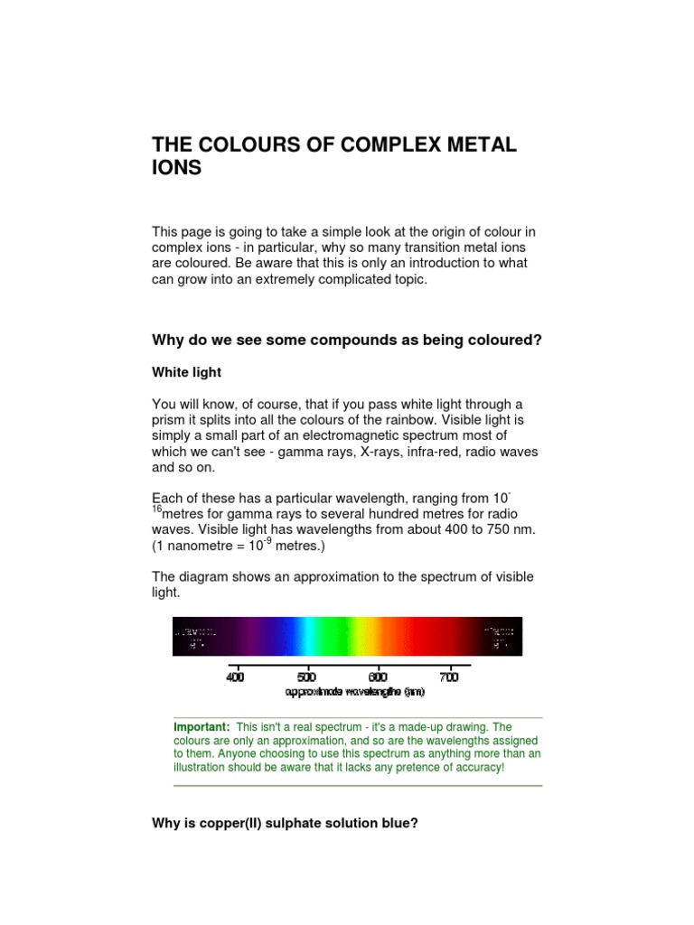 The Colours of Complex Metal Ions: Why Do We See Some Compounds As ...