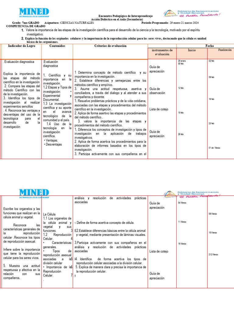 ACCIÓN DIDÁCTICA 1 CCNN 7mo GRADO 2024 | PDF | Evaluación | Reproducción