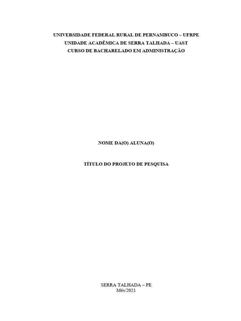 Modelo De Projeto Cientfico Ufrpe Pdf Bibliografia Metodologia