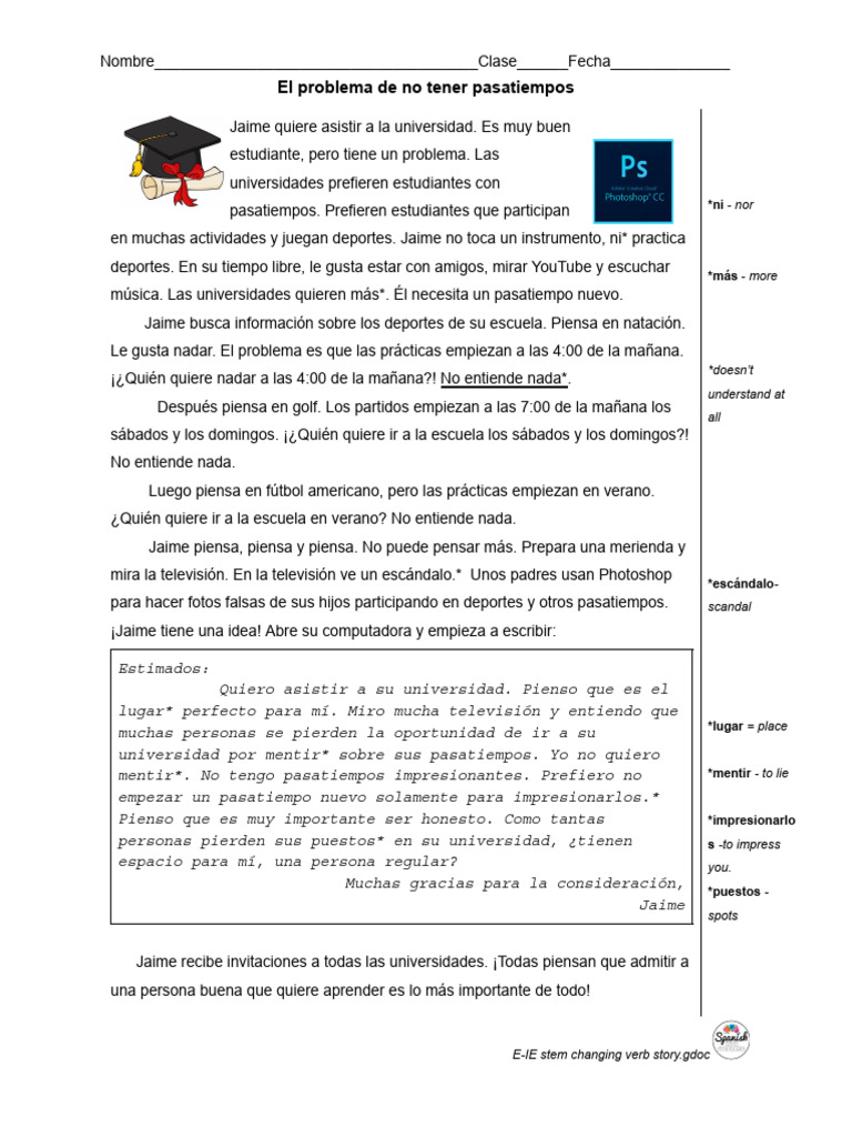 Jaime y la búsqueda de pasatiempos | PDF | Artes del Lenguaje y ...