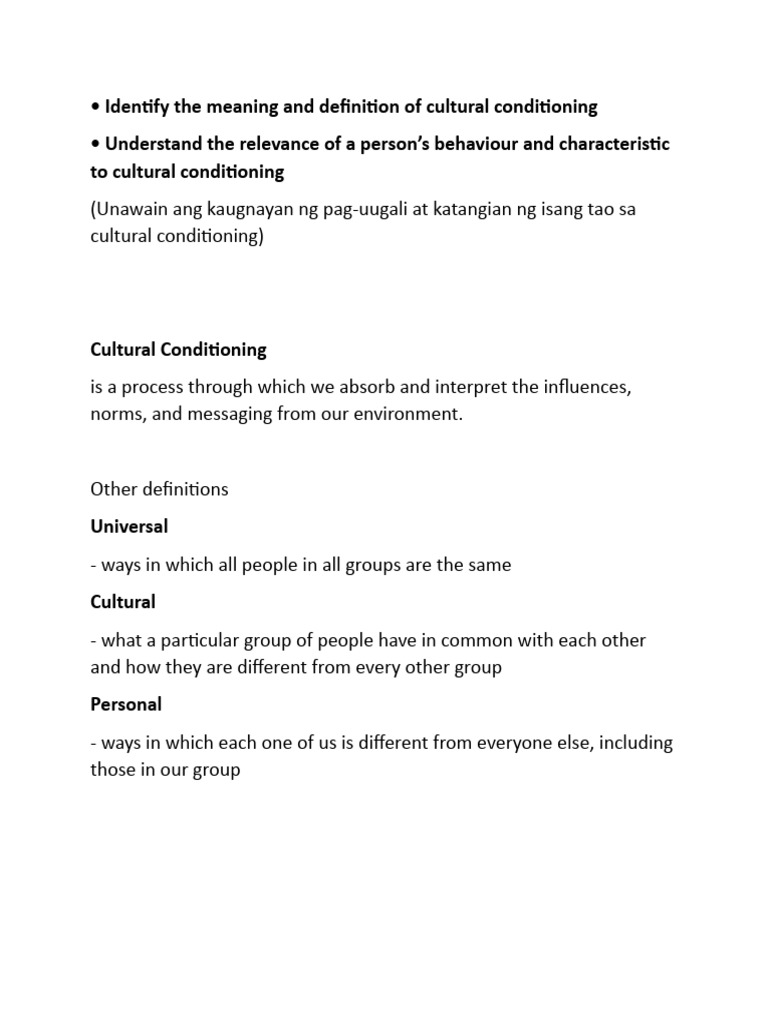 Cultural Conditioning | PDF | Self | Self Concept