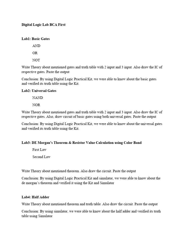 Digital Logic Lab BCA First | PDF