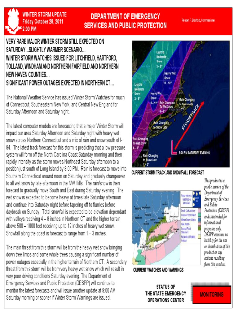 DESPP Weather Update 10-28-11 2 PM | PDF | Connecticut | Snow
